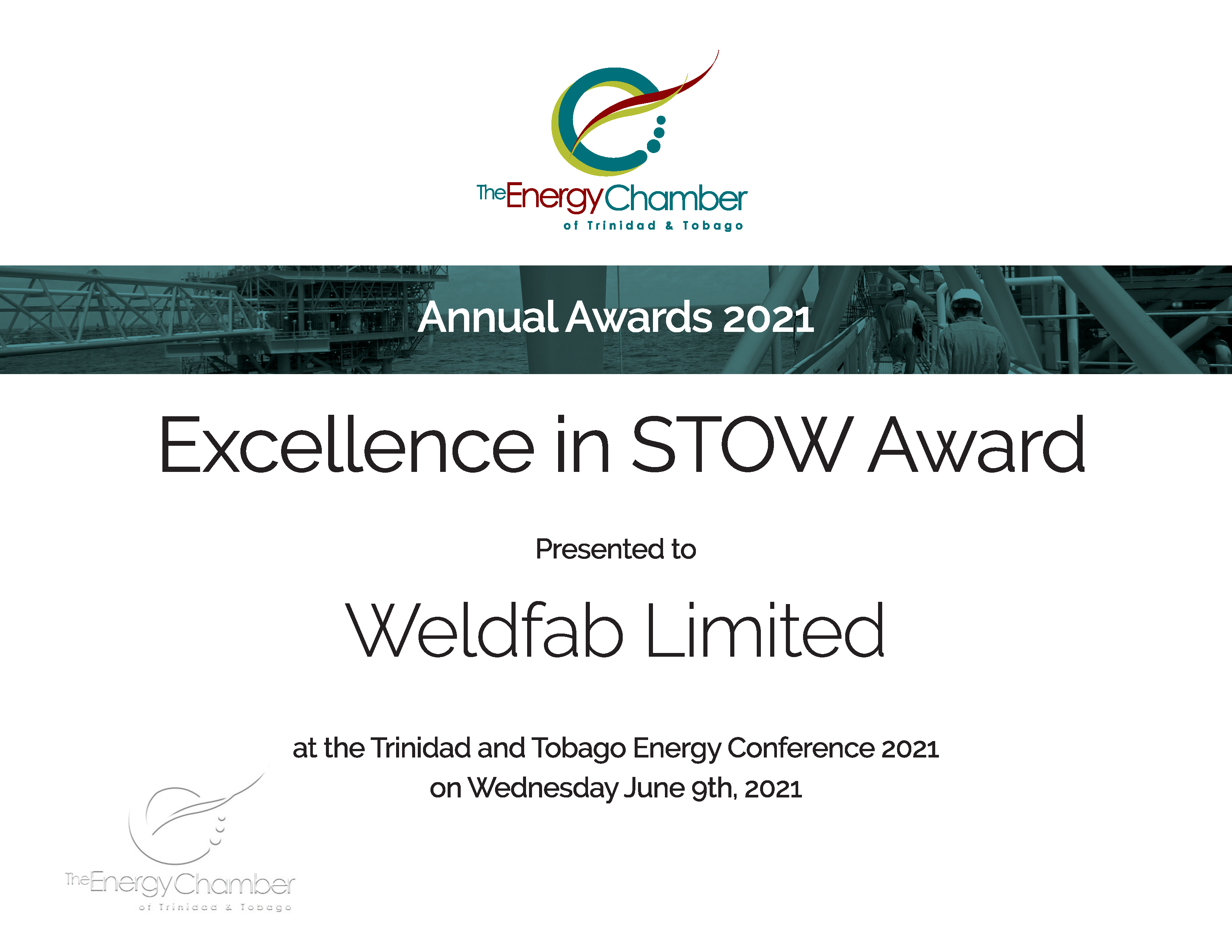 Weldfab Certificate of Achievement AA 2021 | WELDFAB Limited - Trinidad & Tobago